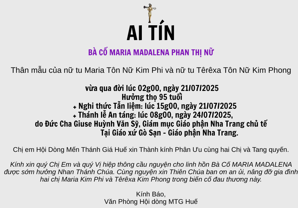 Ai Tín Thân Mẫu Nữ Tu Maria Tôn Nữ Kim Phi và Nữ Tu Têrêxa Tôn Nữ Kim Phong - Hội Dòng Mến Thánh ...
